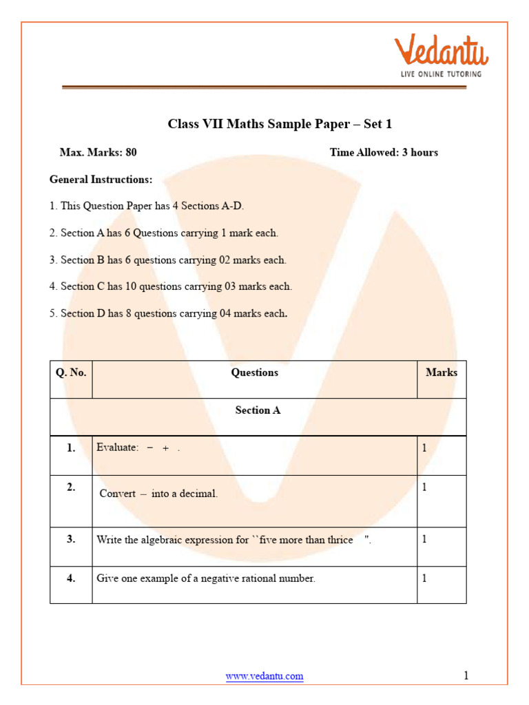 CBSE Class 7 Maths Sample Paper Set 1 With Solutions - FREE PDF | PDF | Area | Triangle