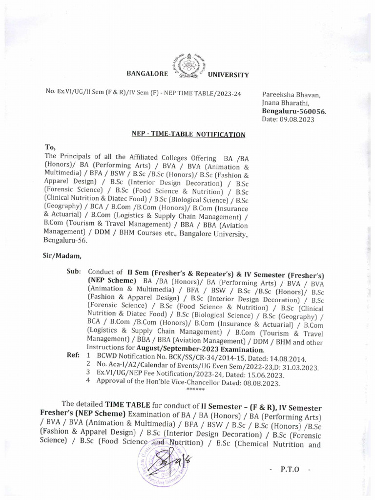 UG TIME TABLE FOR 2 ND AND 4TH SEM NEP SCHEME DEGREE EXAMINATION AUG ...
