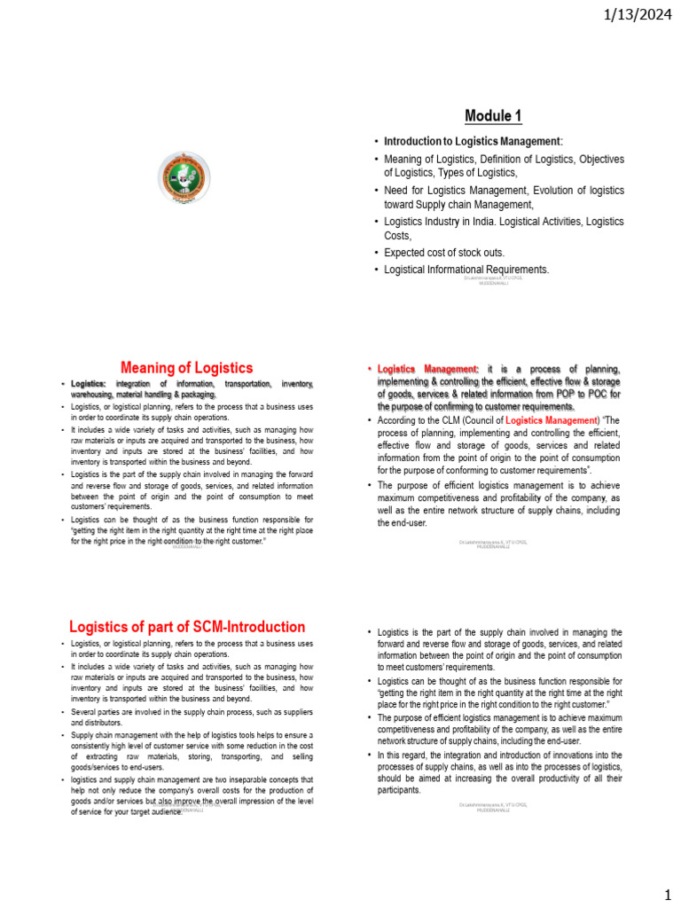 SCM MOD-1 (1) | PDF | Logistics | Supply Chain Management