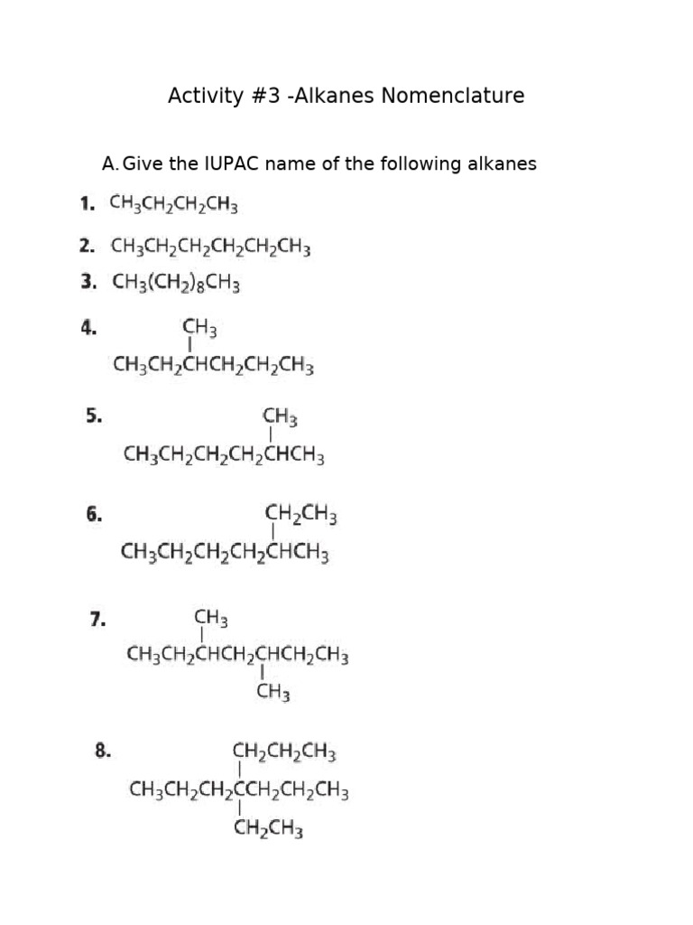 Alkanes Nomenclature and Structures Guide | PDF