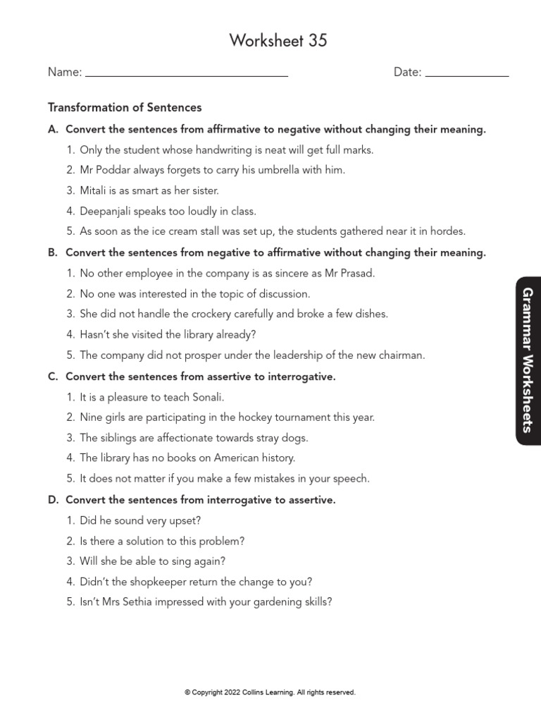 Ws 8 Transformation of Sentences | PDF | Linguistics | Language Mechanics
