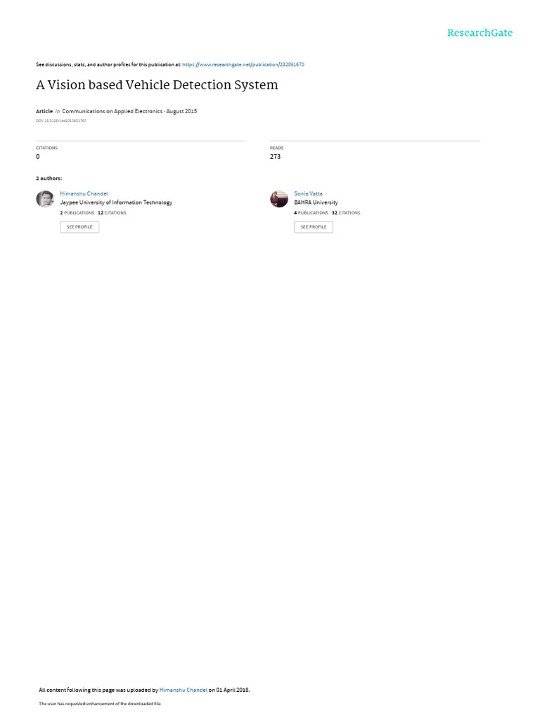 Chandel, Vatta - 2015 - A Vision Based Vehicle Detection System-Annotated | PDF | Support Vector ...