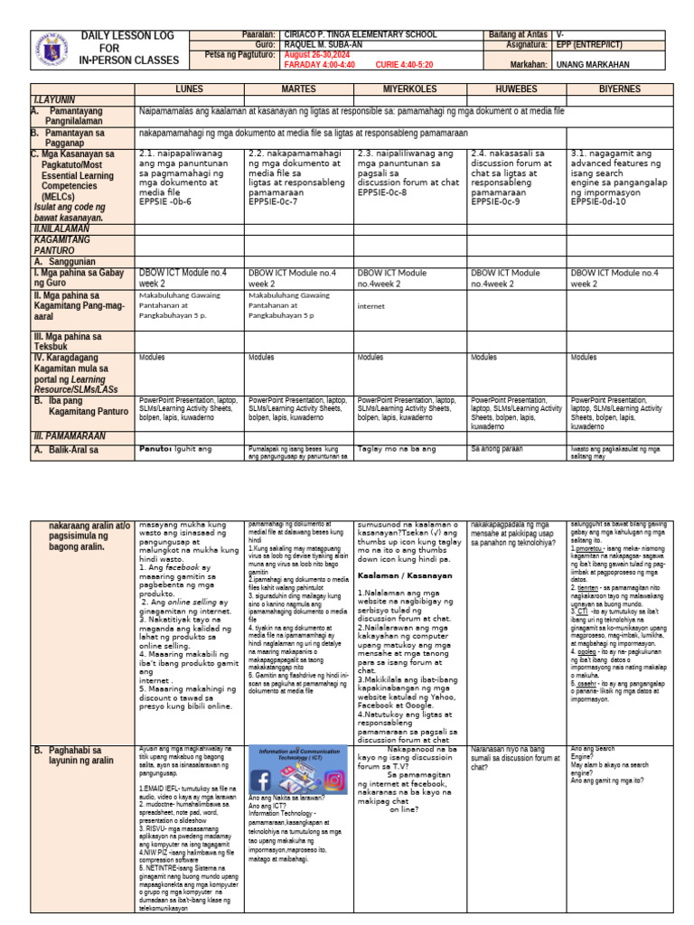 DLL - EPP 5 - Q1 - W3 - ICT - August - 26-30 - 2024-2025 | PDF
