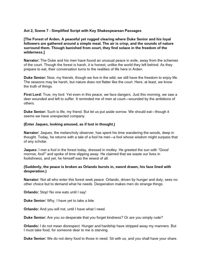 Act 2, Scene 7 - Simplified Script With Key Shakespearean Passages | PDF