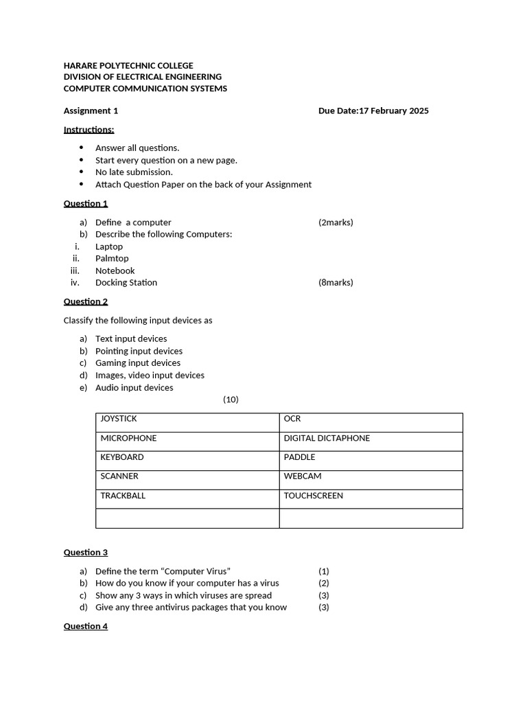 Computer Communication Systems Assignment | PDF
