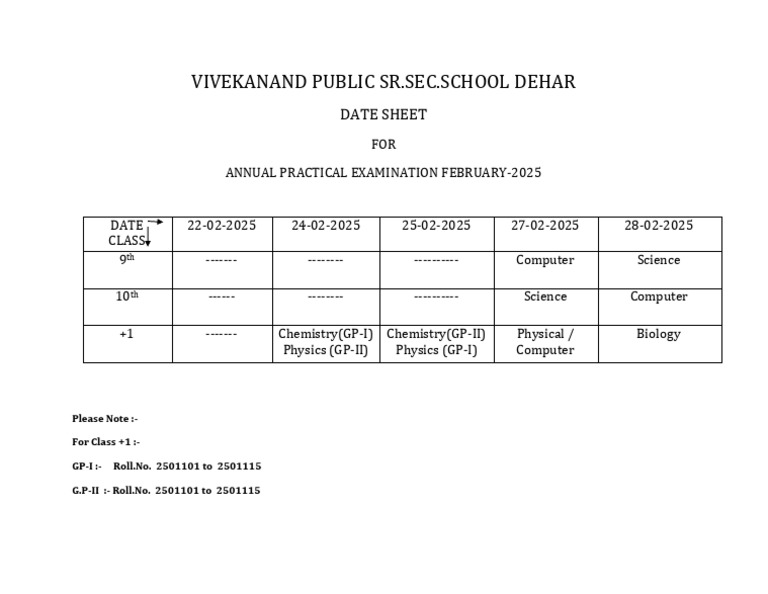Practical Date Sheet | PDF