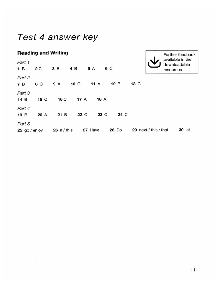 B1T4 KET RW Answer Key | PDF