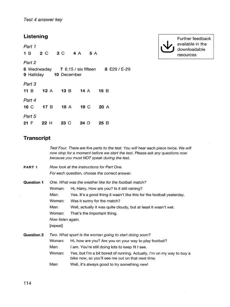 B1T4 KET Listening Answer Key + Transcript | PDF