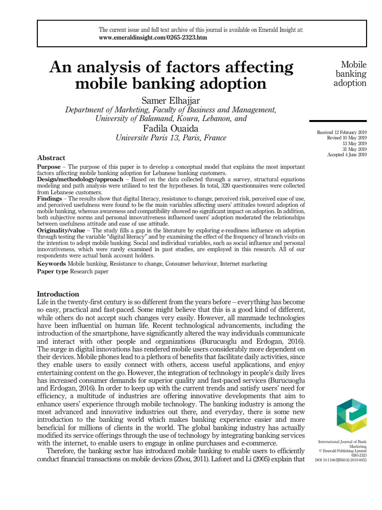 An Analysis of Factors Affecting Mobile Banking Adoption | PDF | Structural Equation Modeling ...