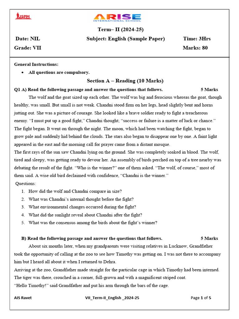 Gr7_English_Sample_Paper | PDF | Linguistics | Grammar