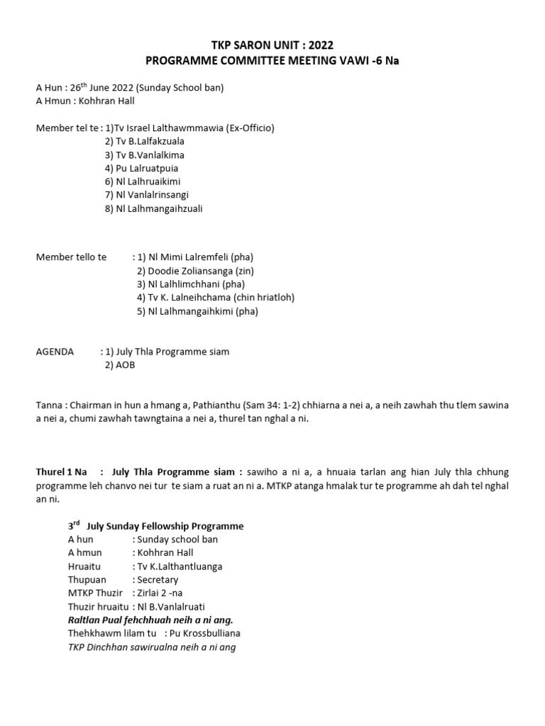 Meeting Vawi 6 Na Minute | PDF