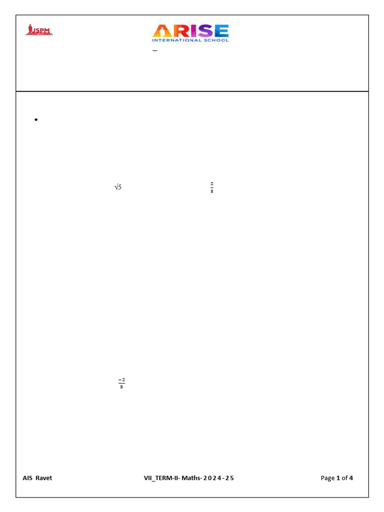 Gr7 Maths Sample Paper | PDF | Area | Length