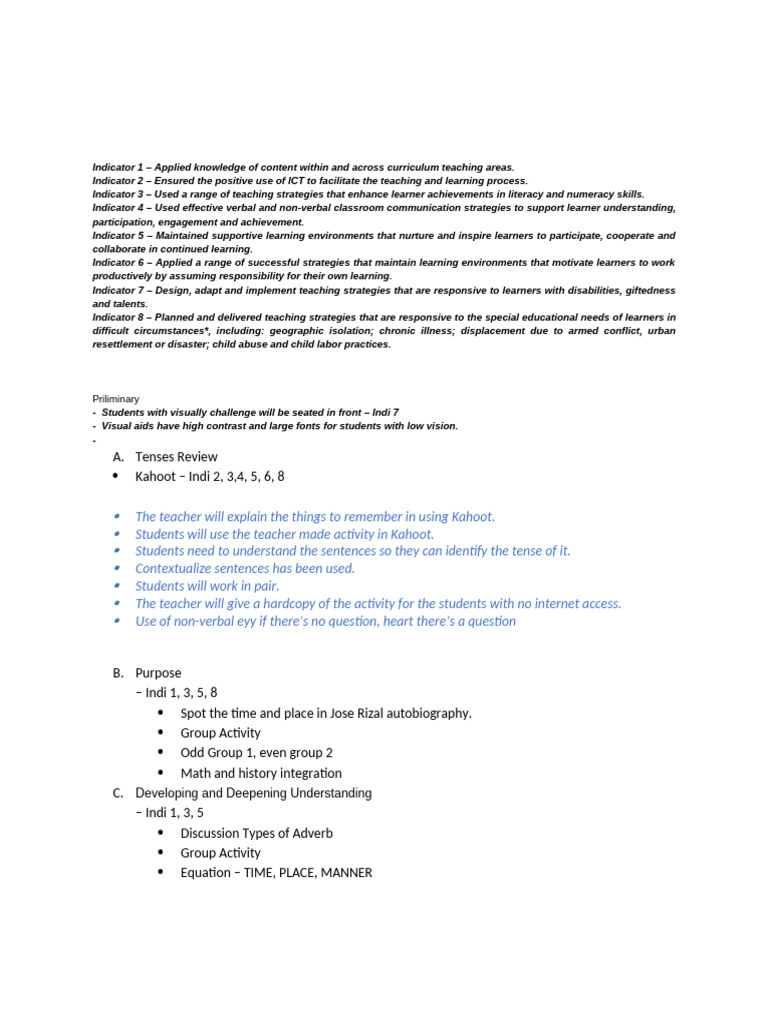 PMES 2025 Classroom Observation Indicators | PDF