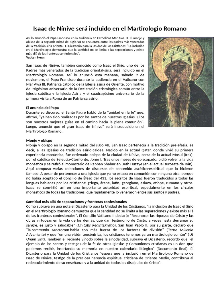 Isaac de Nínive en el Martirologio Romano | PDF | Iglesia asiria del ...