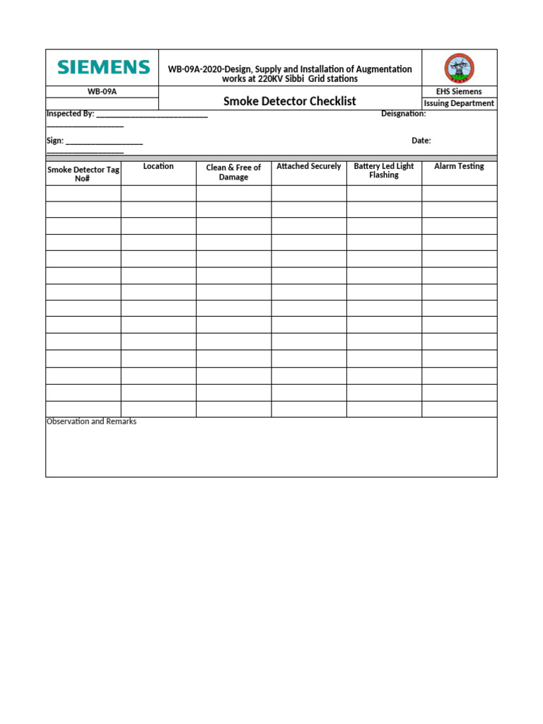 Smoke Detector Inspection Checklist | PDF
