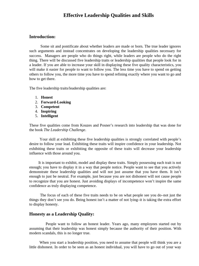 Key Leadership Qualities Explained | PDF | Leadership | Integrity