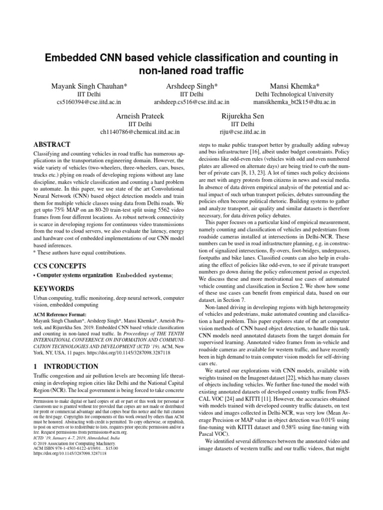 Chauhan Et Al. - 2019 - Embedded CNN Based Vehicle Classification and Counting in Non-Laned Road ...