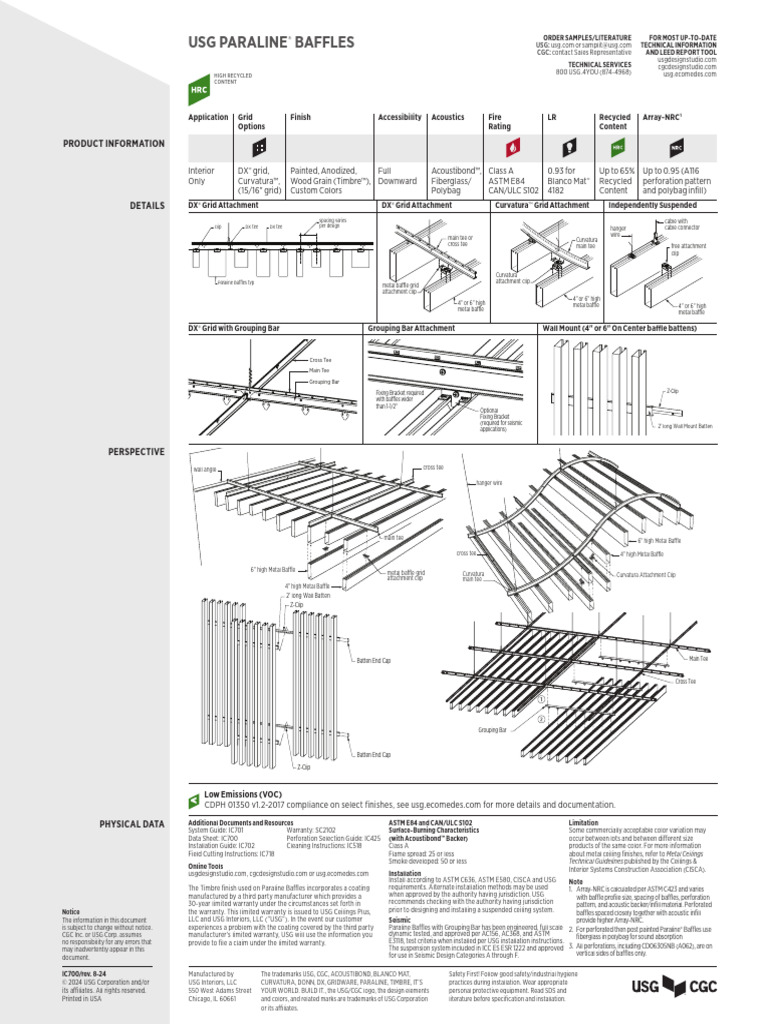 Usg Paraline Baffles Data en IC700 - Removed | PDF