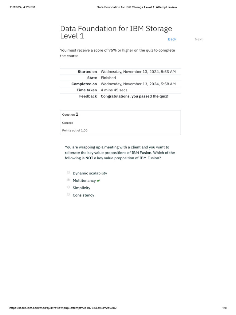 Data Foundation For IBM Storage Level 1 - Attempt Review | PDF | Cloud Computing | Information ...