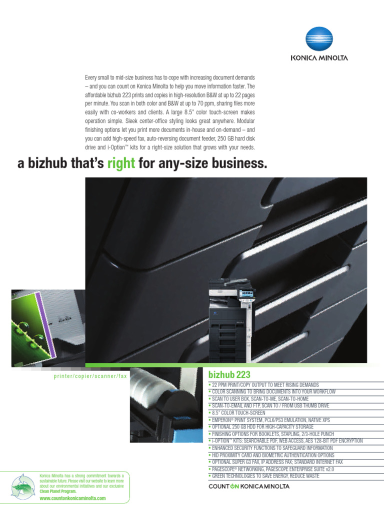 Konica Minolta Bizhub 223 Copier Brochure | PDF | Image Scanner | Fax