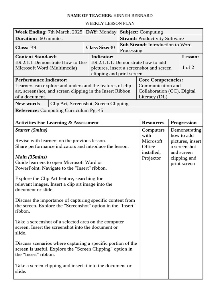 LESSON NOTE JHS 3 | PDF | Microsoft Power Point | Microsoft Word