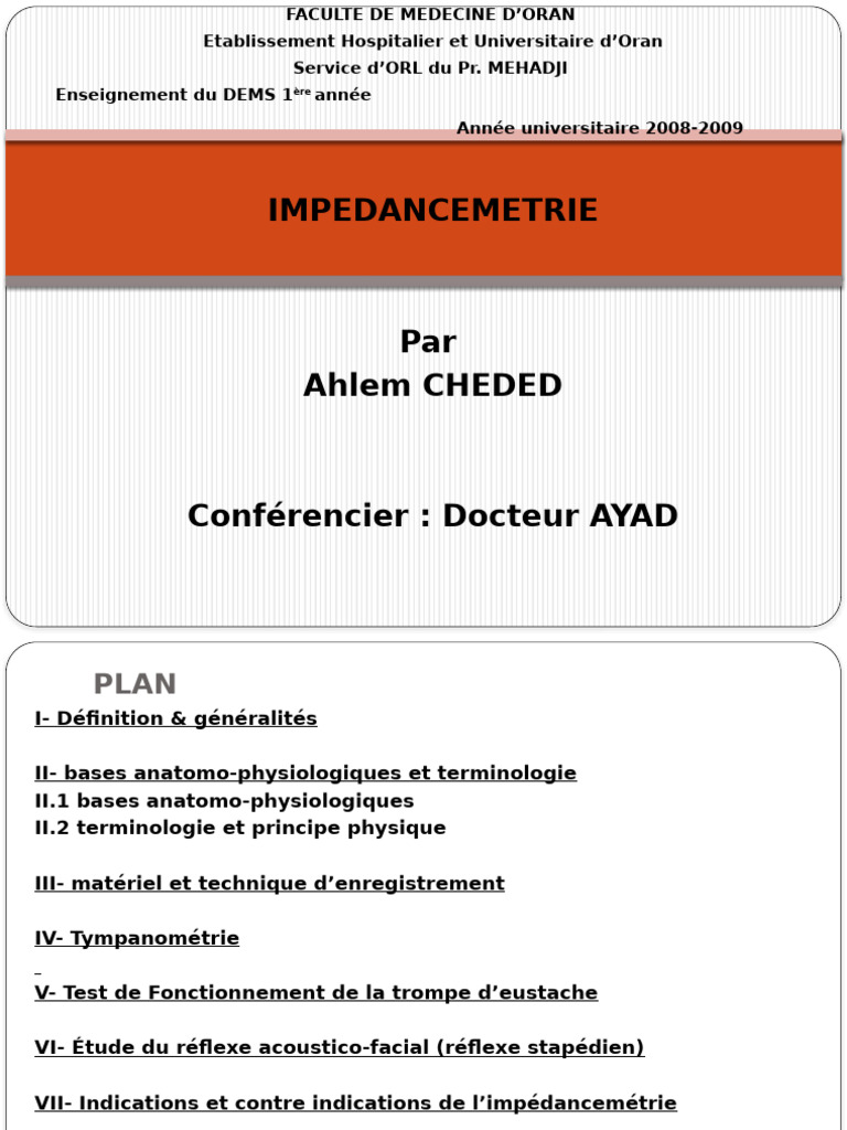Impédancemétrie en ORL : Indications et Techniques | PDF | Audition ...
