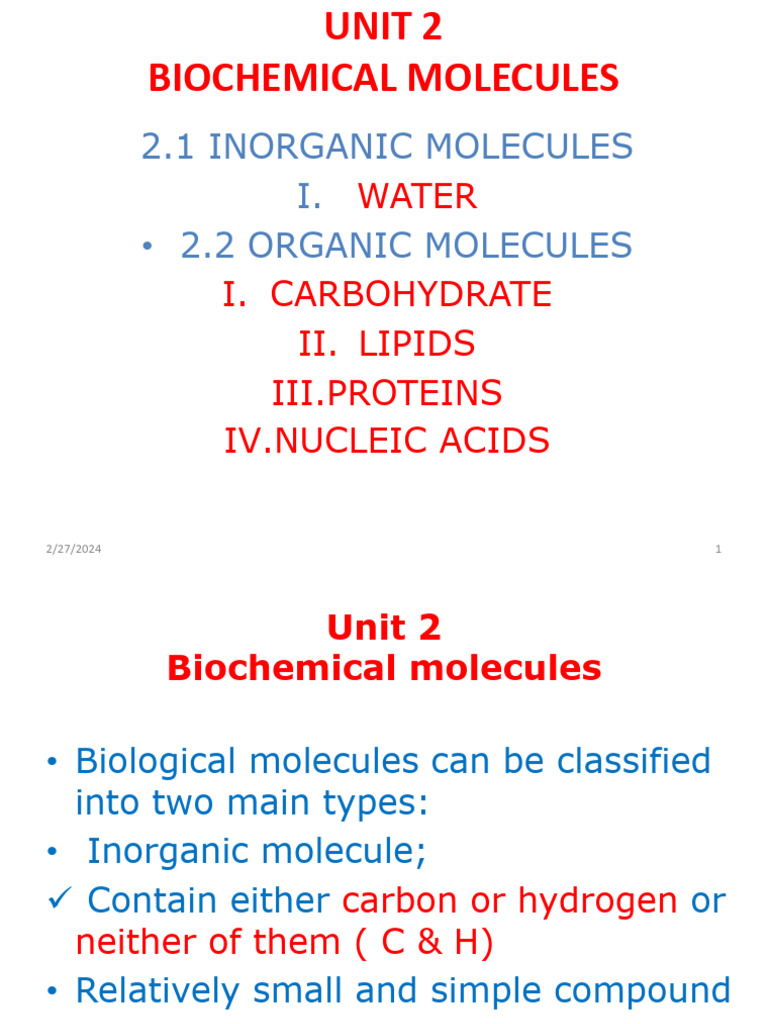 Unit Two Biochemical Molecules (By Awoke Y) | PDF | Dna | Nucleotides