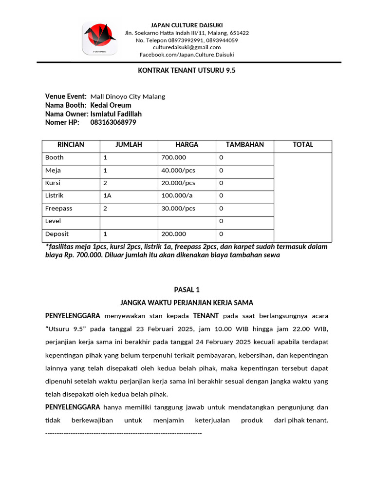 MoU Booth Fnb & Merchandise Utsuru | PDF