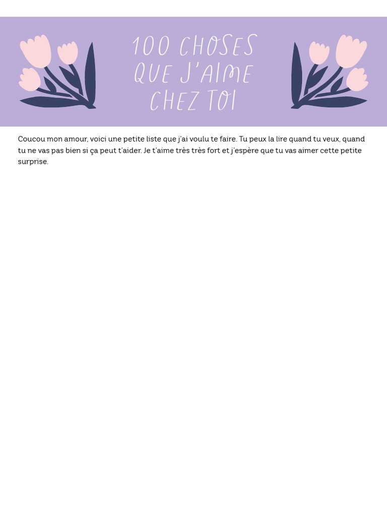 100 Choses Que J'aime Chez Toi. | PDF