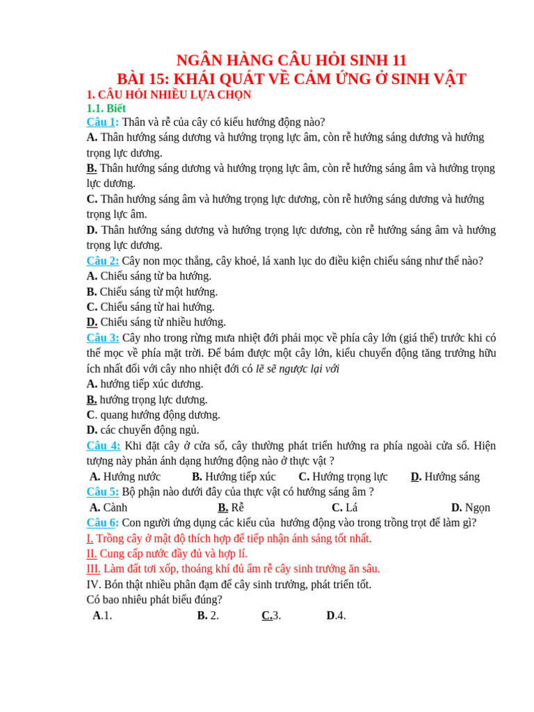 TN - Sinh 11 - Bài 15 | PDF