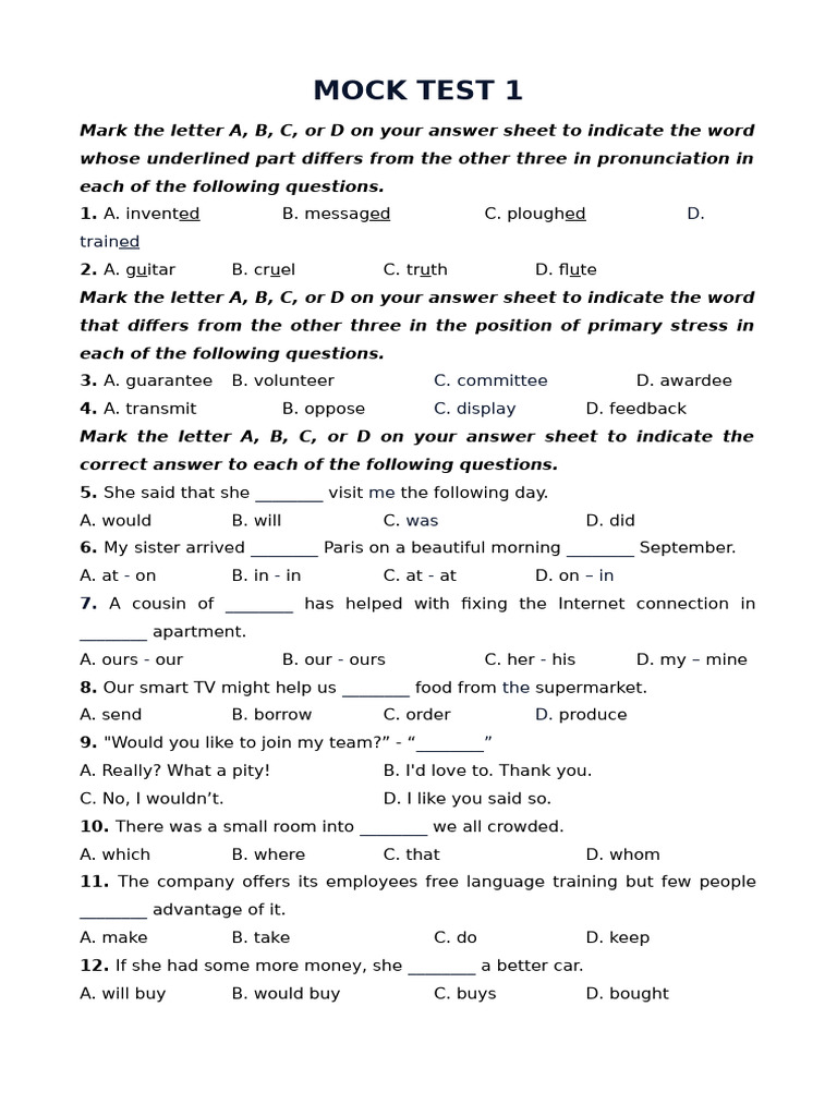 HƯỚNG DẪN THI VÀO 10 FORM Hà Nội 2025 0. MOCK TEST 1-25 | PDF | Food ...
