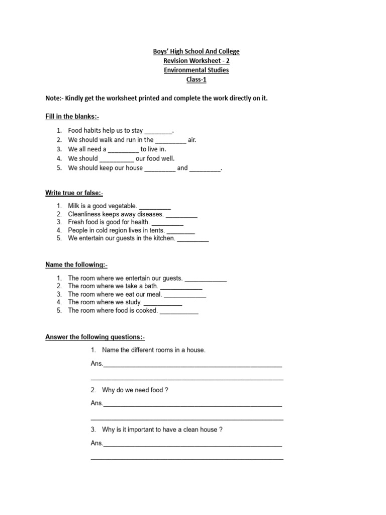 Revision Worksheet 2 Class 1 | PDF | Eating Behaviors Of Humans | Foods