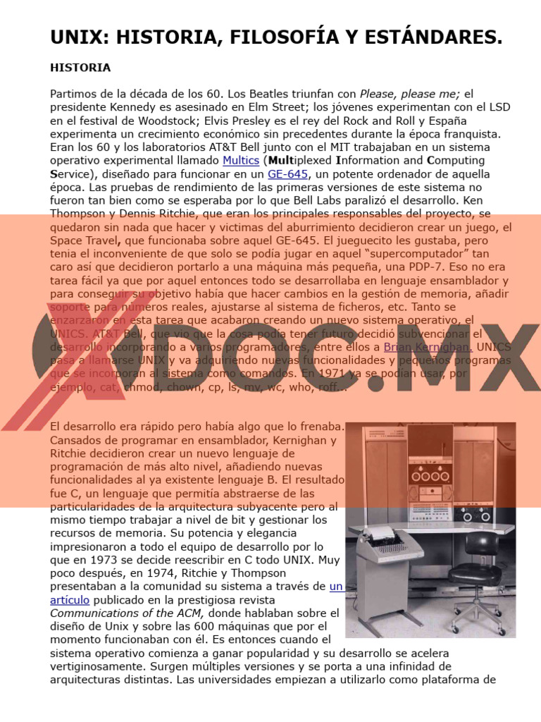 Unix Historia Filosofia y Estandares | PDF | Unix | Distribución de software de Berkeley