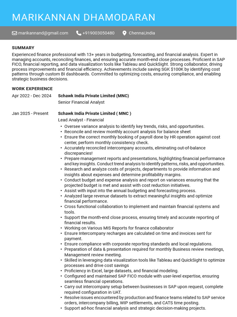 MARIKANNAN DHAMODARAN - Resume 2 | PDF | Taxes | Audit