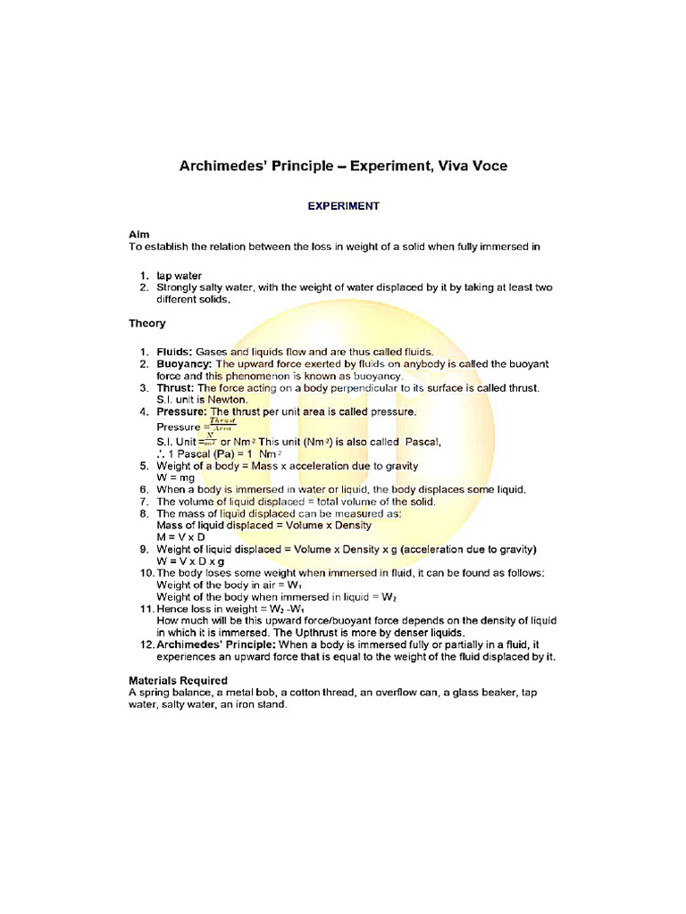 Experiment No.04 Archimedes' Principle | PDF
