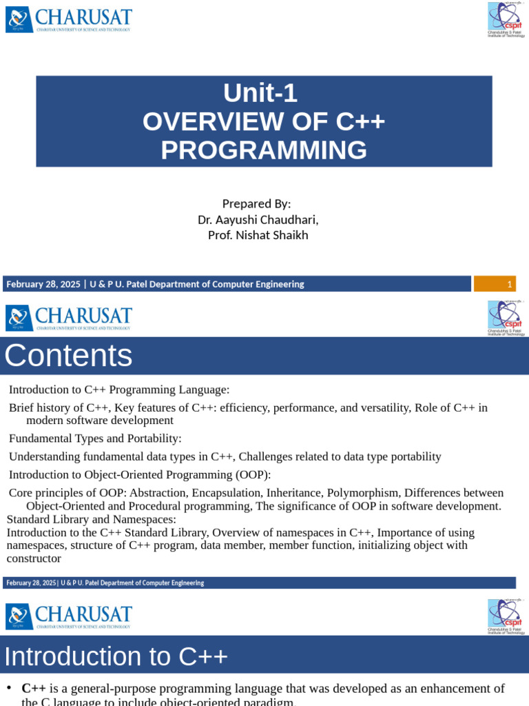Unit-1 Overview of C++ Programming: Prepared By: Dr. Aayushi Chaudhari, Prof. Nishat Shaikh ...