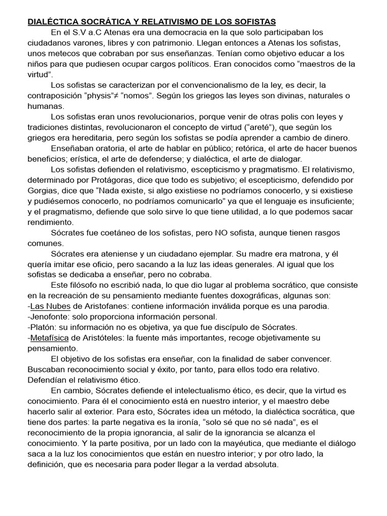 Dialéctica Socrática y Relativismo de Los Sofistas | PDF | Sócrates