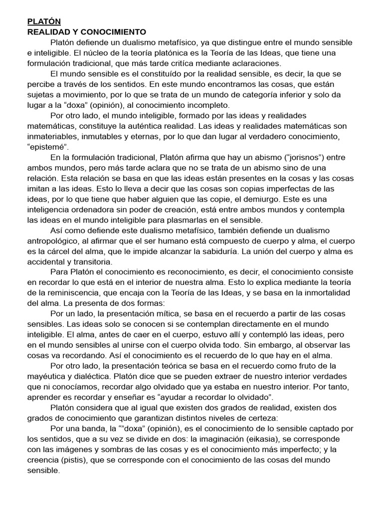 PLATÓN (1) | PDF | Platón | Conocimiento