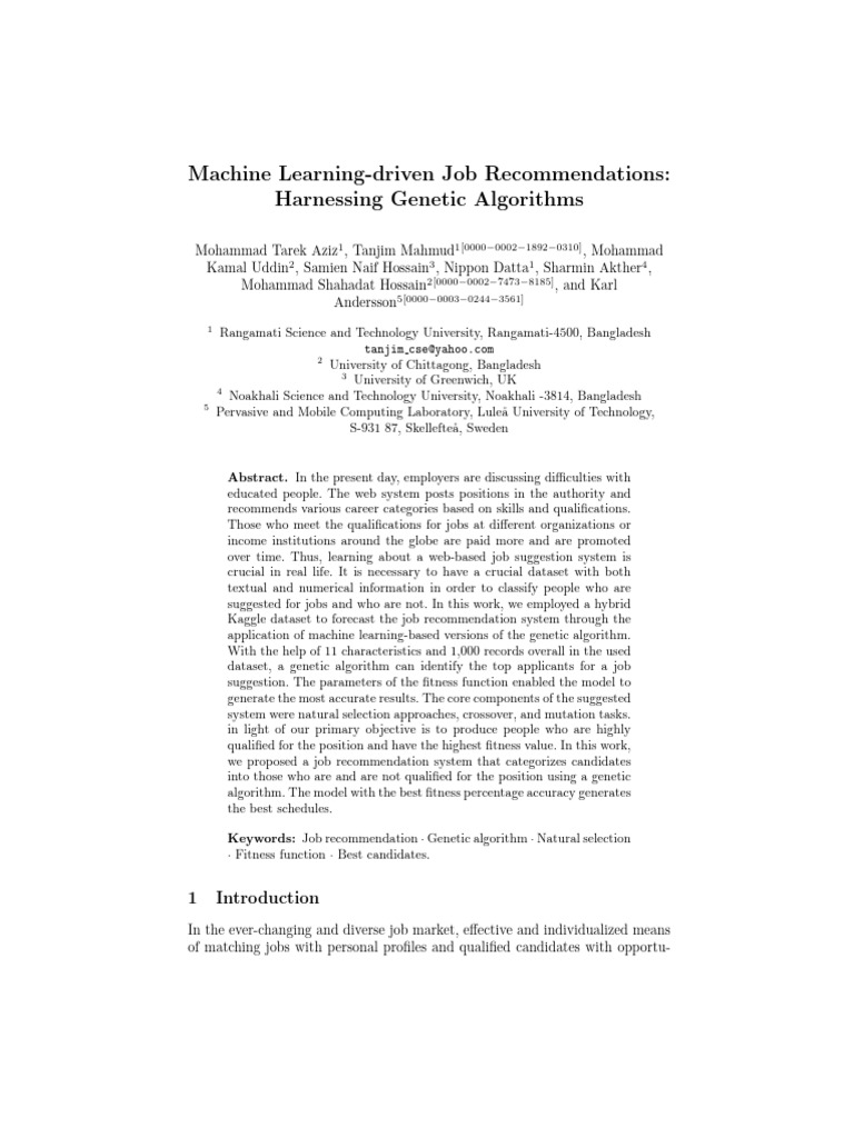 Machine Learning Driven Job Recommendation Pdf Genetic Algorithm 4297