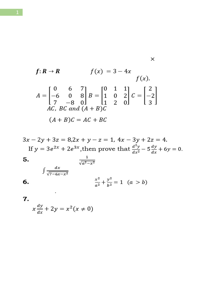 2 Puc Mathematics 5 Mark Test Series 1 To 6 | PDF | Mathematical ...