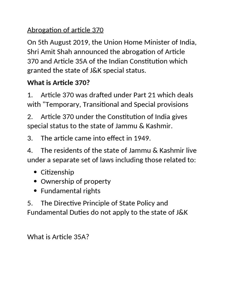 Abrogation of Article 370 | PDF | Government | Justice