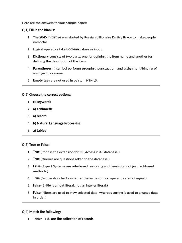 Computer Answers of Sample Paper | PDF | Integer (Computer Science) | Boolean Data Type