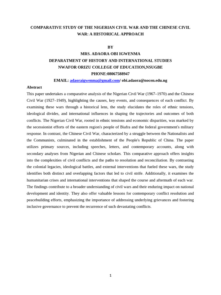 Comparative Study of the Nigerian Civil War and the Chinese Civil War | PDF | Chinese Civil War ...