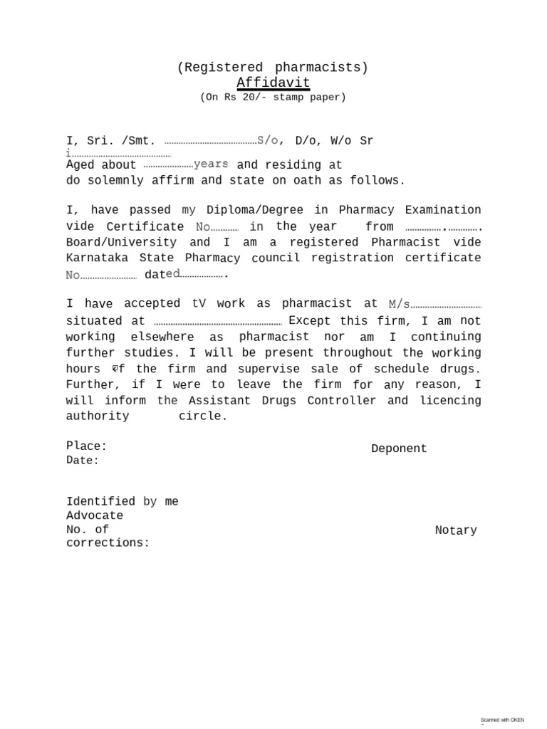 Pharmacist Registration Affidavit Template | PDF