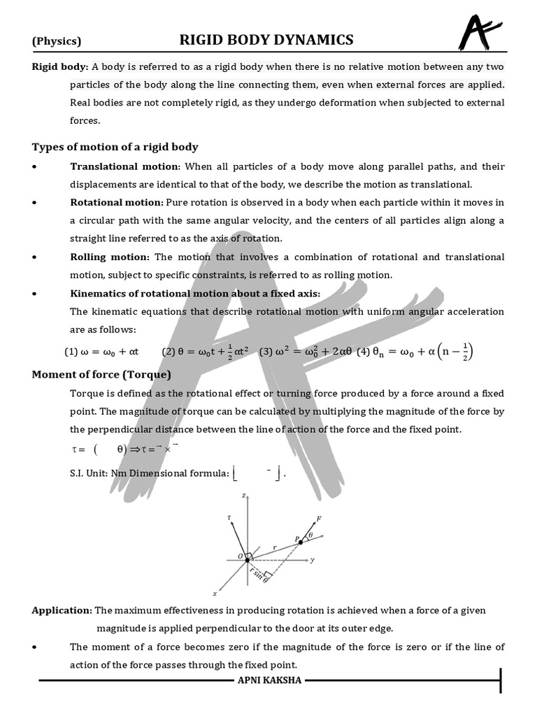 Rigid Body Dynamics (Apni Kaksha) (Z-Library) | PDF | Rotation Around A Fixed Axis | Torque