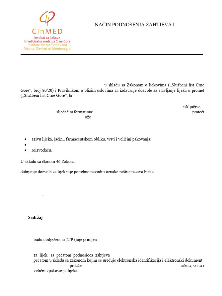 Uputstvo Za Registraciju Ljekova U MNE | PDF