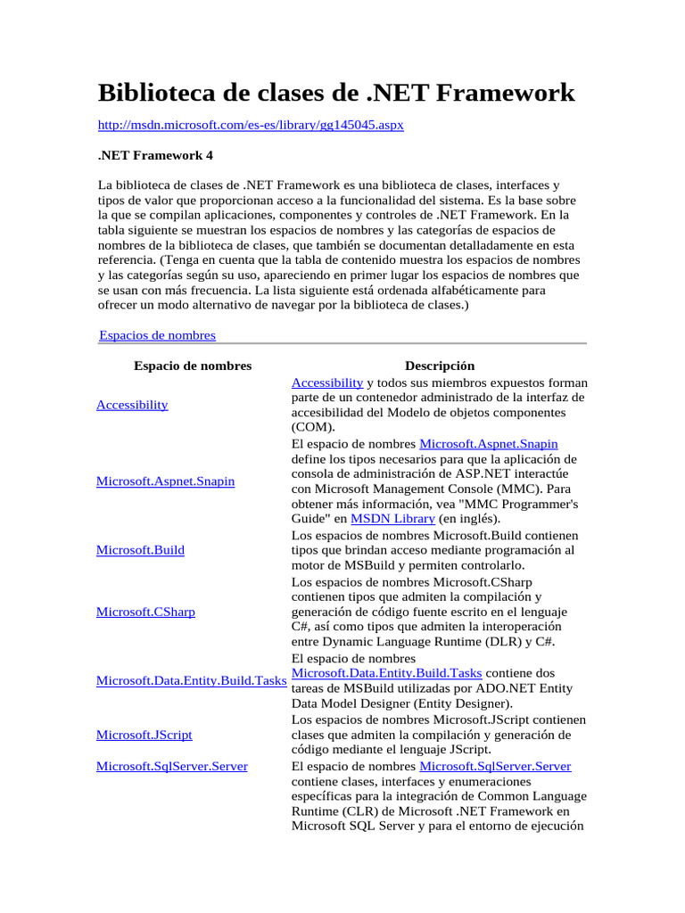 Biblioteca de Clases de NET Framework | PDF | .NET Framework | Servidor SQL de Microsoft