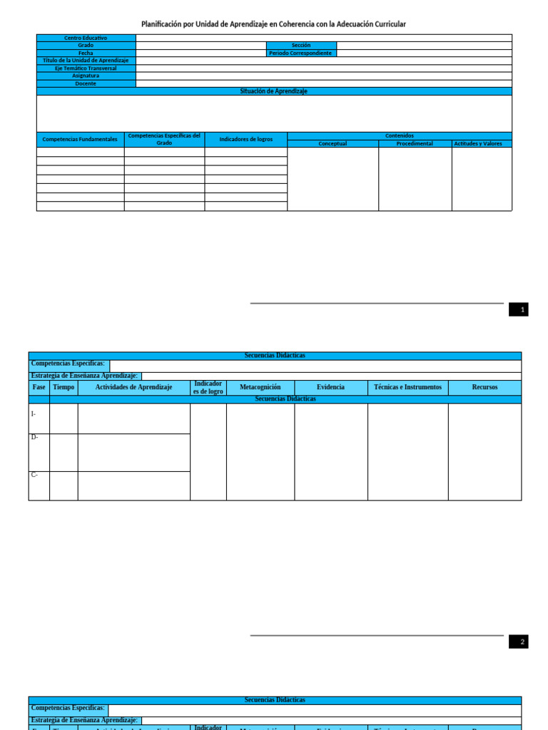 Matriz Planificaci N Por Unidad de Aprendizaje | PDF | Enseñando | Aprendizaje