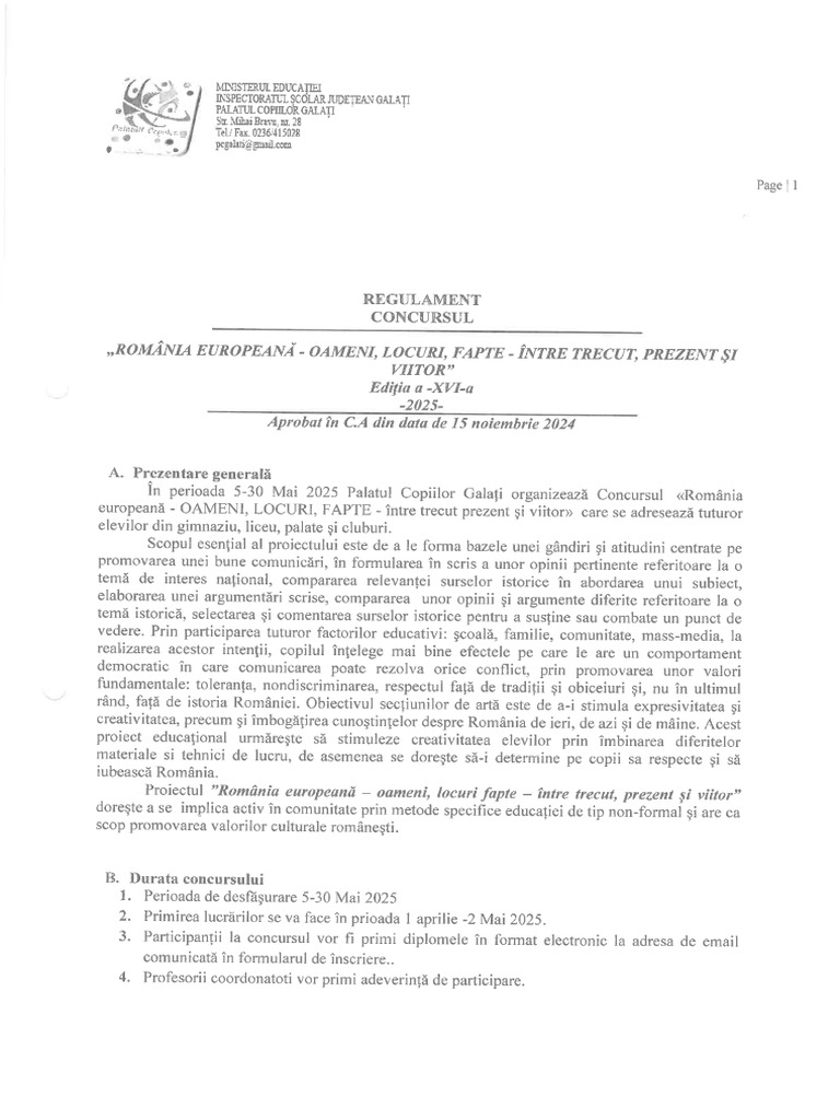 Regulament Concurs România Europeană... | PDF