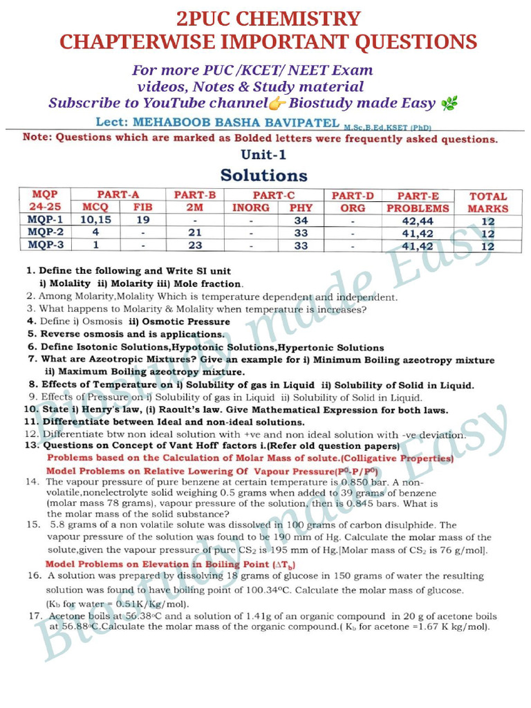 2pu Chemistry 2025 Imp Questions | PDF